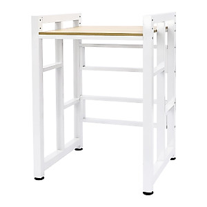 Xuthusman Washer Dryer Stacking Rack Stand, Heavy Duty Over Washer and Dryer Storage Shelves with Adjustable Shelf, Space Saver Storage Shelf for Laundry Room Apartments Bathroom (White+Light Walnut)