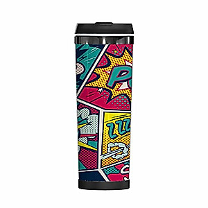 WONDERTIFY Pop Art Comic Shout Coffee Cup Graphic Balloon Bubble Exploding Splash Coffee Mug Stainless Steel Bottle Double Walled Thermo Travel Water Metal Canteen