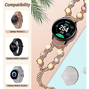 TiMOVO Beaded Fashion Band Compatible with Galaxy Watch Active 2/Active/Galaxy Watch 7/6/5/4 40mm 44mm, Elastic Beaded Night Luminous Beads Band Strap for Women, Rose Gold