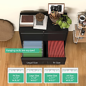 Bonusall Lateral File Cabinet 2 Drawer, Metal Lateral Filing Cabinet with Lock, Locking Horizontal Drawers File Cabinets for Legal/Letter / A4 / F4 Size for Home Office, Steel, Heavy Duty, Black