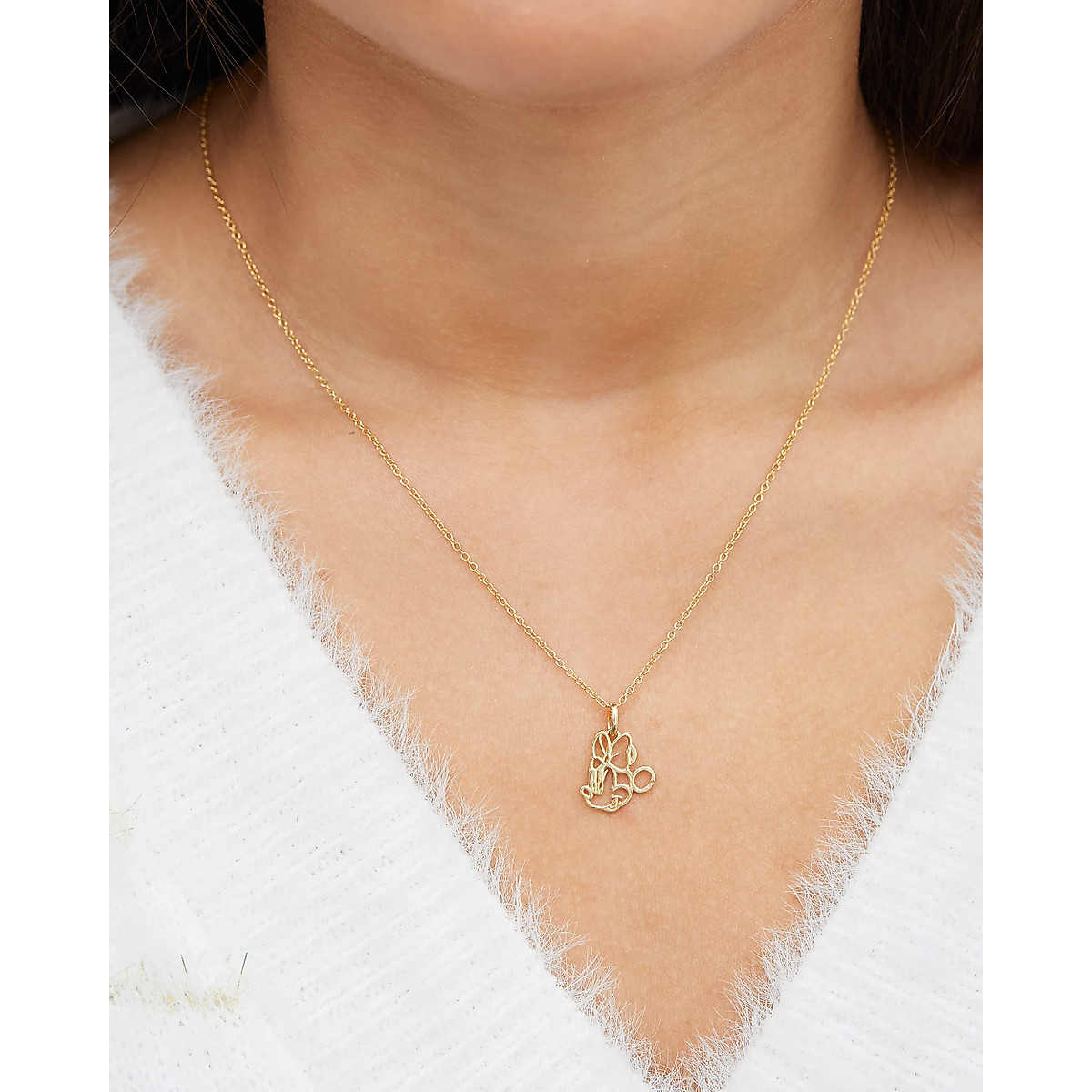 Disney Minnie Mouse 14k Yellow Gold Cutout Silhouette Pendant Necklace, 18"