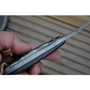 Perkin Handmade Damascus Steel Knife - Hunting Knife - Ram's Horn Handle- Full Tang - Amazing Value