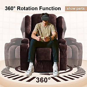 IPKIG Manual Recliner Chair - Swivel Rocker Recliner Chair, Velvet Fabric Recliner Sofa Chairs with 2 Cup Holders, Lumbar Pillow and Side Pockets for Nursery Living Room (Coffee- Manual Recliner)