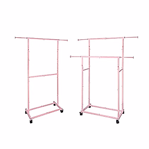 Fishat Horizontal and Vertical Pink Double Rod Garment Rack