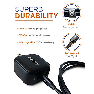 CRAFT 0.5FT USB C Charger Cable | 3.2 USB C to USB C Data Cable with 20Gbps Speed | 100W Fast Charging and High Speed USB C Cable with E-Marker IC Chip, for Phones, Laptops, Cameras, Monitors, Black