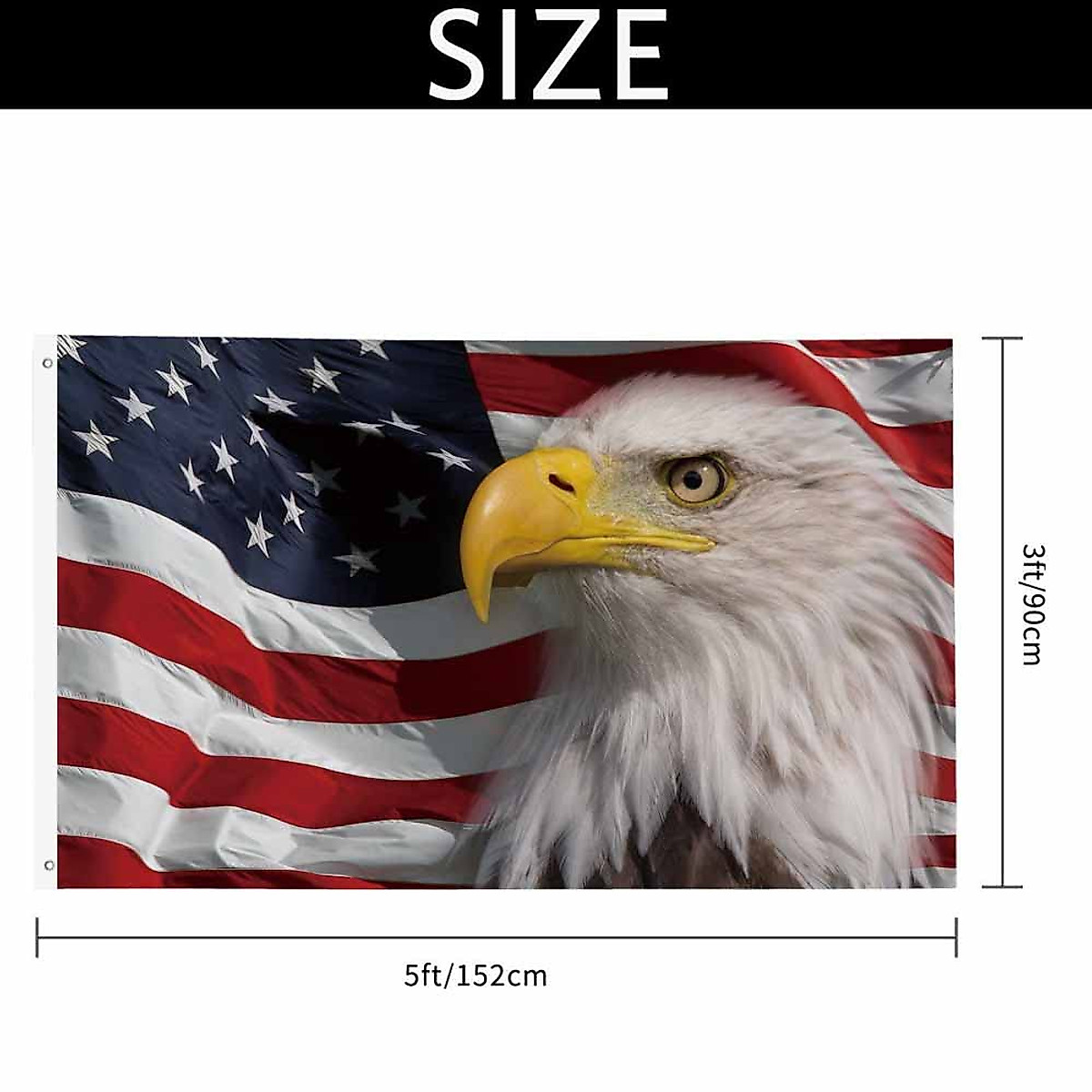 Yekiua Patriotic Eagle Flag 3X5 Outdoor North American Bald Eagles Star Striped Us American Flag Veterans Day Double Sided Flags All Weather Long Lasting With 2 Brass Grommets