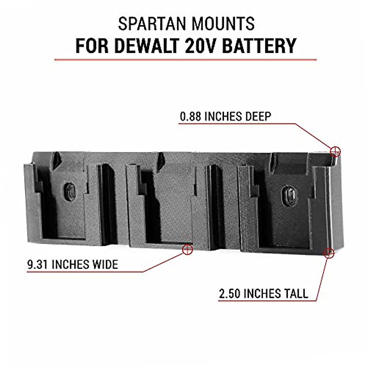 Spartan Mount for DeWalt 20V Battery - 1 Mount, 3 Battery Slots, Wall Mount Storage Rack for Batteries, Cordless Drill and Power Tool Organizer, Garage Organization