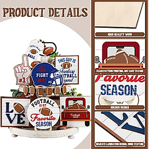 Dandat 15 Pcs Fall Football Decor Football Tiered Tray Decor Fall Tiered Tray Decorations Set Table Decorations Centerpieces for Home Fans Club Party Supplies(Football Game)