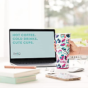 Swig Life 22oz Insulated Tumbler, Travel Coffee Tumbler with Lid, Cup Holder Friendly Travel Coffee Mug, Stainless Steel Thermos (Melon Pop)