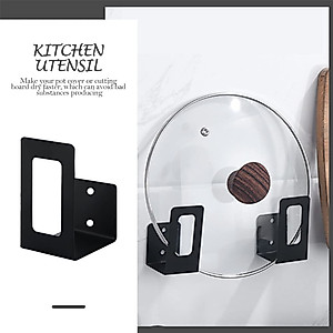 Hemoton 2 Pairs Pot Lid Rack Wall Mounted: Stainless Steel Pan Lid Organizer Holder Self Adhesive Pot Lid Holders Kitchen Cooking Utensil Tool Black