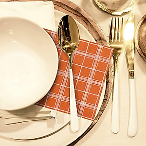 ​Quera 50 Pack Fall Buffalo Plaid Paper Napkins Orange Autumn Cocktail Napkins Tartan Check Scottish Square Disposable Bar Napkins for Thanksgiving Party, Baby Shower, Celebration Party
