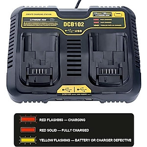 DCB102BP 2-Ports Battery Charger Replace for 12V/20V MAX Jobsite Charging Station DCB102 DCB101 DCB105 DCB112 DCB107 Lithium Battery DCB203 DCB204 DCB206 DCB606 Power Tools