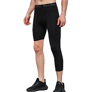 Roxdme 2 Pack Men's 3/4 One Leg Compression Capri Tights Pants Basketball Athletic Running