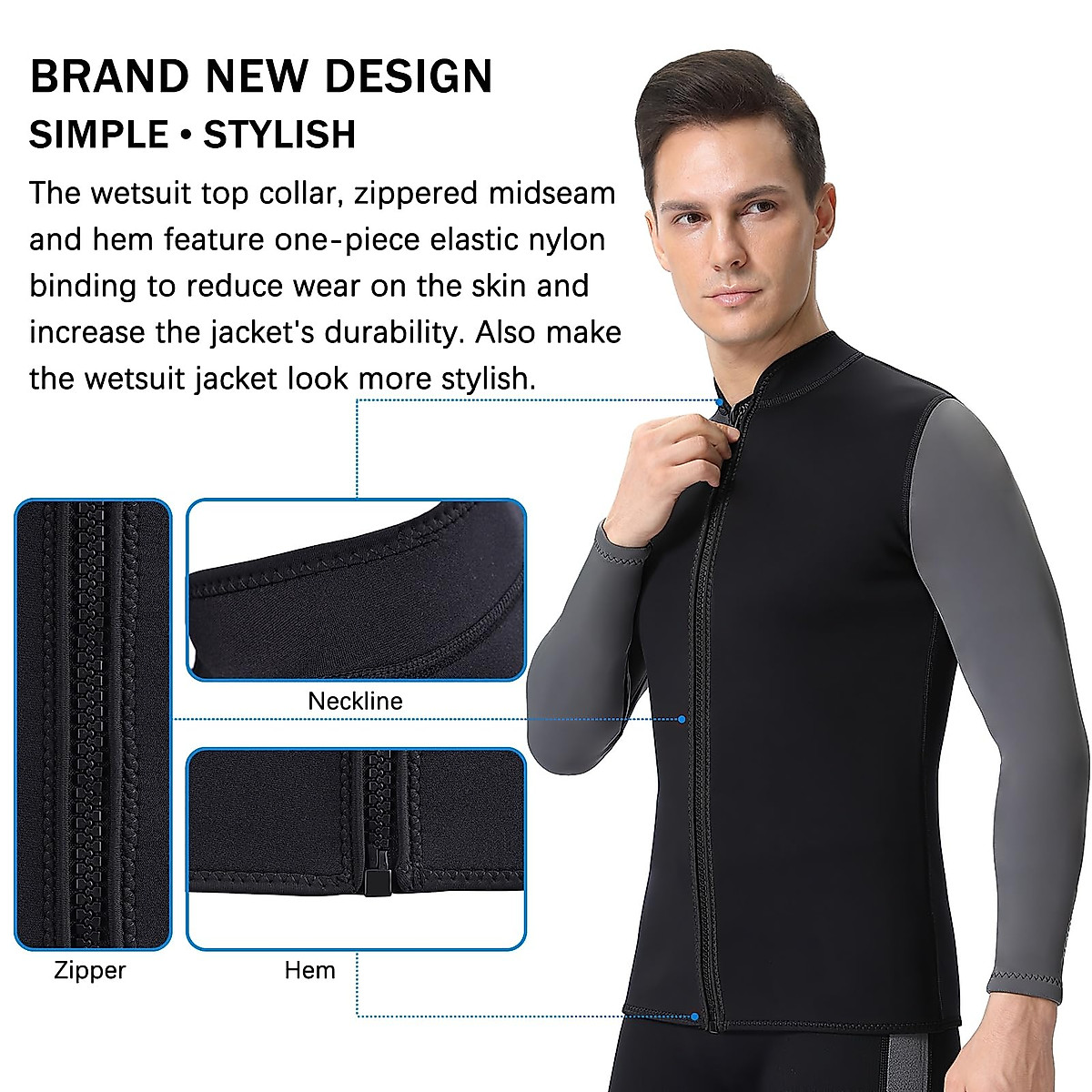 REALON Wetsuits Top Jacket Women Men 2mm Neoprene Long Sleeve Shirt 3mm Front Zipper Vest Wet Suit Keep Warm for Adult Youth Kids Diving Surf Swim Water Sports
