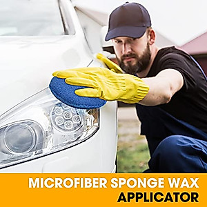 Tallew 50 Pcs Car Wax Microfiber Applicator Pads with Finger Pocket Auto Wash Soft Foam Sponge with Finger Pocket for Cars Buffing Detailing Cleaning (5.12'' Diameter, Yellow Green Blue Dark Blue)