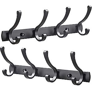 Spotact Wall Mounted Coat Rack, 4 Dual Hooks for Hanging Coats Black Towel Hanger 13.8”x1.3” Anti-Rust Clothes Hook for Entryway, Bathroom, Room, Kitchen (4 Hooks(2 Packs))