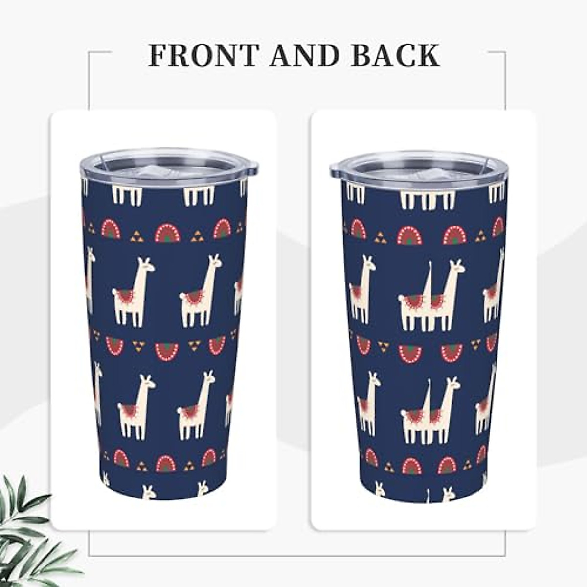 20oz Tumbler Cute Alpaca Llama Pattern Double Wall Vacuum Insulated Coffee Mug with Lid and Metal Straw Brush Reusable Stainless Steel Water Bottle Travel Cup Gifts for Car Ice Drinks Hot Beverage