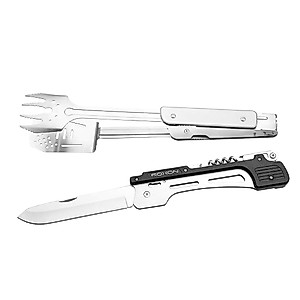 ROXON S601 14" 6 in 1 MBT3 Folding Grill Utensils Set Fork Spatula Grilling Knife Tongs Opener for Backyard Barbecue and Camping