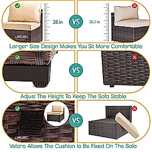 LAFWELL 7 Pieces Outdoor Patio Furniture Sets,Rattan Conversation Sectional Set,Manual Weaving Wicker Patio Sofa with Tea Table