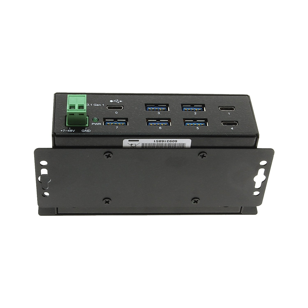 Coolgear USB-C 7 Port Hub 3X Type-C 5X Type-A - DIN Rail - Power Adapter