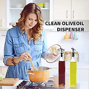 GLLBTPT [2 PACK] Clear Glass Olive Oil Dispenser Bottle Set-17oz/500ml Clear Oil & Vinegar Cruet Bottle with Funnel and Labels