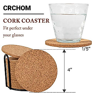 CRCHOM 16 Pack Cork Coasters with Metal Holder 4 Inch Thick Absorbent Natural Cup Coasters Heat Resistant Coasters for Drinks, Wine Glasses, Cups & Mugs