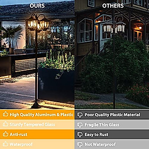 PASAMIC Outdoor Solar Lamp Post Lights Solar Powered, Solar Floor Lamps Outdoor Lights,3-Head Waterproof Street Lights for Garden,Lawn,Pathway,Driveway,Front/ Back Door,60 Lumens,3 Extra Spare Bulbs