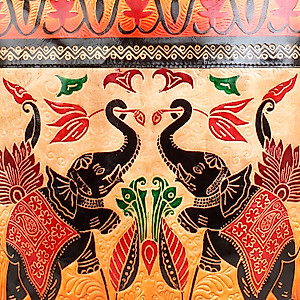 Twin Royal Elephants Design Ethnic Hand Embossed Shantiniketan Leather Indian Shopping Bag