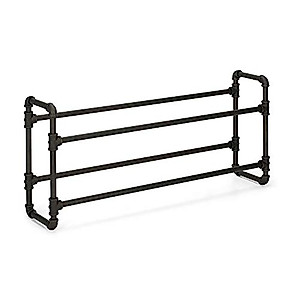 Real Home Innovations Modern Industrial Style 2 Tier Shoe Rack, 36" W x 8.2" d x 16" H, Satin Pewter