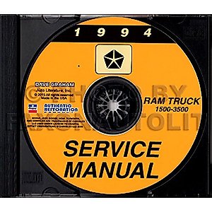 1994 DODGE PICKUP & TRUCK REPAIR SHOP & SERVICE MANUAL CD Including Ram, 1500, 2500, 3500, LT, ST, SLT, Work Special 2WD, 4WD, gasoline and diesel engines