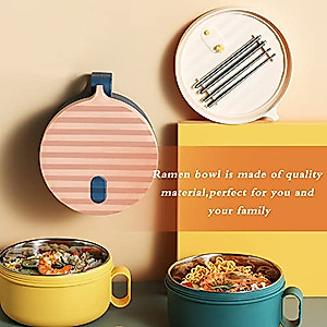 Microwave Ramen Cooker Ramen Bowl Set Microwave Ramen Bowl with Lid and Handle Ramen Noodle Bowl with Chopsticks Stainless Steel Liner Dishwasher Safe for College Dorm Office Home(Yellow&Green)