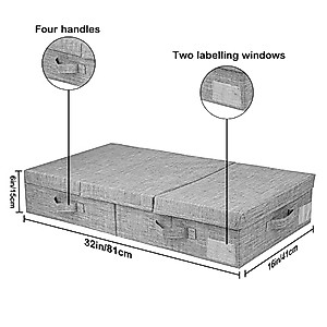 DAYARD Underbed Storage Container Bins with Lids, Under Bed Storage Organizer with Sturdy Handles Sidewalls Bottom, Foldable Clothes Bag (Set of 2) Large, Grey