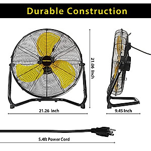 VENTISOL 18 Inch 3-Speed 4012CFM High Velocity Floor Fan, Heavy Duty Metal Industrial Fan for Warehouse,Workshop,Factory, Basement, Greenhouse, 360 Degree Tilt - ETL Listed, Black