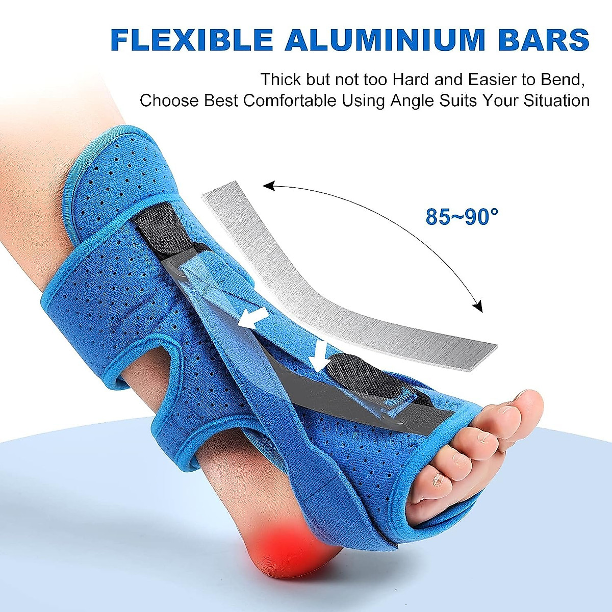 AZOJOY Plantar Fasciitis Night Splint - Adjustabl Plantar Fasciitis Brace with Arch Support for Women & Men, Effective Plantar Fasciitis Relief Achilles Tendonitis Foot Drop Heel Pain(Blue-1pc)