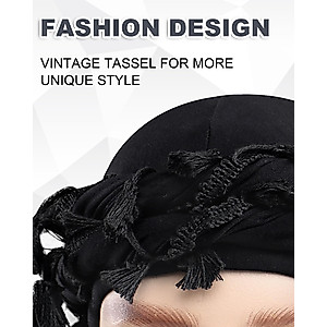Babalet Halo Turban for Men Women Satin Lined Durag Head Wraps Scarf Skull Cap Pre-Tied Twist Sleeping Bonnet, Black