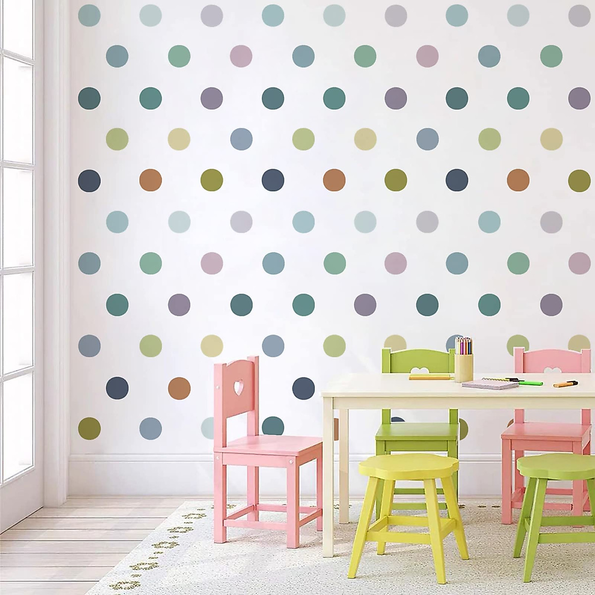 90 pcs Boho Polka Dot Wall Decals for Girls Bedroom,Boho Nursery Decor Wall Stickers for Playroom Kids Classroom Rainbow Wall Decals Decor