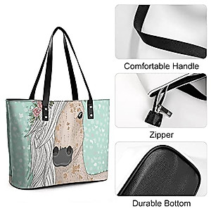 Womens Handbag Green Unicorn Flower Leather Tote Bag Top Handle Satchel Bags For Lady