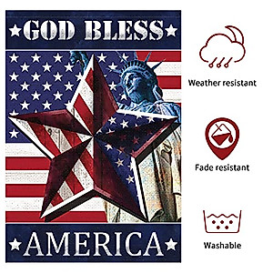 God Bless America Garden Flag Veterans Day Garden Flags 12x18 Inch Double Sided Burlap Statue of Liberty Flag with Strip Star American Banner for Patriotic Day Front Yard Outdoor Decoration(ONLY FLAG)