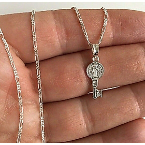 LUXURYGOLD888 925 STERLING SILVER SAINT BENEDICT KEY NECKLACE 18" LONG-22mm/CADENA DE SAN BENITO LLAVE 18" LARGO
