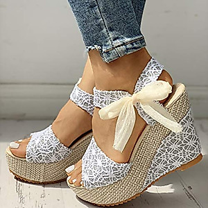 JMMSlmax Platform Wedges Sandals for Women Dessy Women's Platform Sandals Platform Wedge Open Toe Sandals with Strap Bowknot
