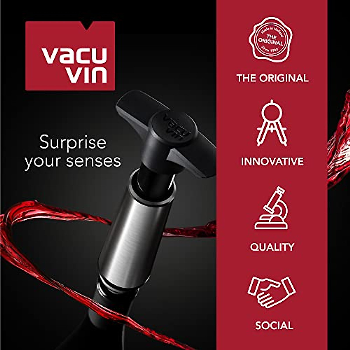 The Original Vacu Vin Wine Saver with 2 Vacuum Stoppers – White