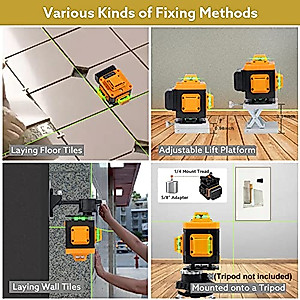 Angel Kiss Laser Level Self Leveling 4x360° 4D Green Cross Line Laser Tool for Construction and Picture Hanging, 2 Rechargeable Battery, Remote Controller, Magnetic Rotating Stand Included
