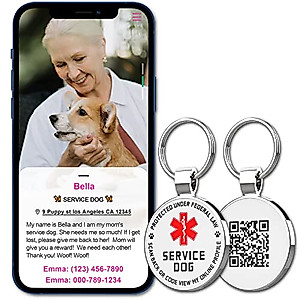 MYLUCKYTAG QR Code Service Dog Tag - Pet Online Profile - Scan QR Receive Instant Pet Location Alert Email