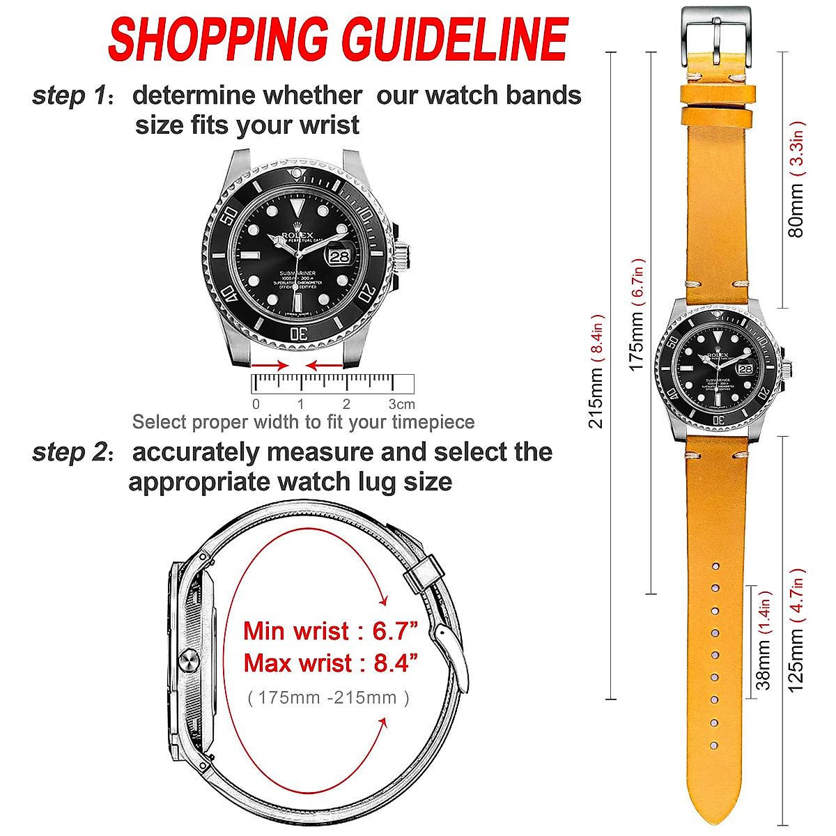 torbollo 20mm Leather Watch Bands for Men, Italian Buttero leather Watch Strap Quick Release Vintage Replacement Wrap Yellow