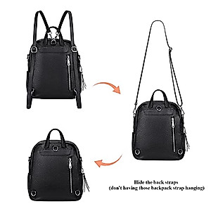 ALTOSY Mini Genuine Leather Backpack for Women Convertible Backpack Purse Shoulder Handbag Crossbody Bag 4 in 1 to Carry (S54 Black)