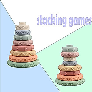 miawow 8 Pcs Stacking Rings Soft Toys for Babies Newborn 0 3 4 5 6 12 18 Months 1 Year Old Girls Boys - Toddler Sensory Educational Montessori Baby Blocks - Infant Development Teething Learning Tower