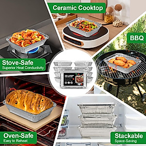 YQER 10 Pack Aluminum To Go Containers with Clear Lids, 2.25 LB Capacity (8.5''X6'') Small Aluminum Foil Pans - 10 Heavy Duty Foil Food Containers & 10 Clear Lids, Disposable Tin Foil Trays for Baking