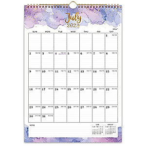 2023-2024 Wall Calendar - 18 Monthly Wall Calendar 2023-2024, 12" x 17", Jul. 2023 - Dec. 2024, Twin-Wire Binding, Hanging Hook, Blocks and Julian Dates - Colorful Waterink