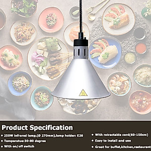 KOUWO 270mm Food Heat Lamp Commercial Food Warmer Light Hanging Heating Lamp for Food Service Buffet Catering