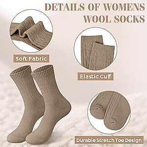 Justay 5 Pairs Womens Wool Thick Warm Winter Socks, Casual Cozy Vintage Knit Crew Socks Gift for Women